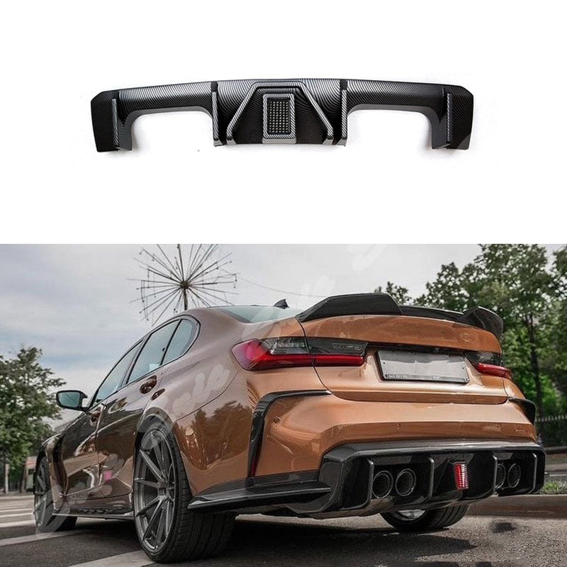 Rear Bumper Diffuser LED Rear Lip With Brake Light For BMW G80 M3 G82 ...