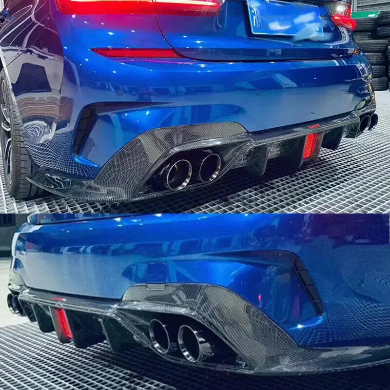 Carbon Look Rear Bumper Diffuser Quad Pipes For BMW 3 Series G20 G21 M ...